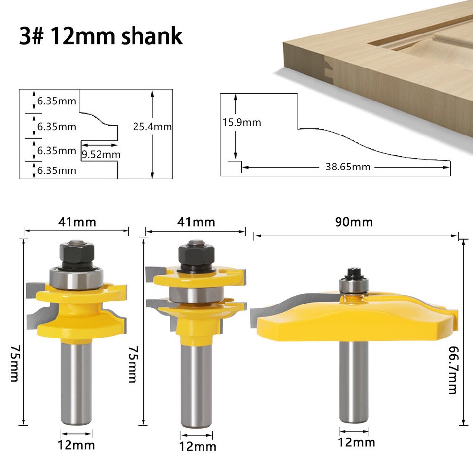 12mm Shank Joint Rail & Stile Router Bit Tongue & Groove Raised Panel ...