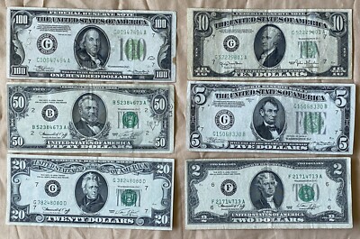 Rare old currency us paper money Lot Collectors Choice 100, 50, 20, 10 ...