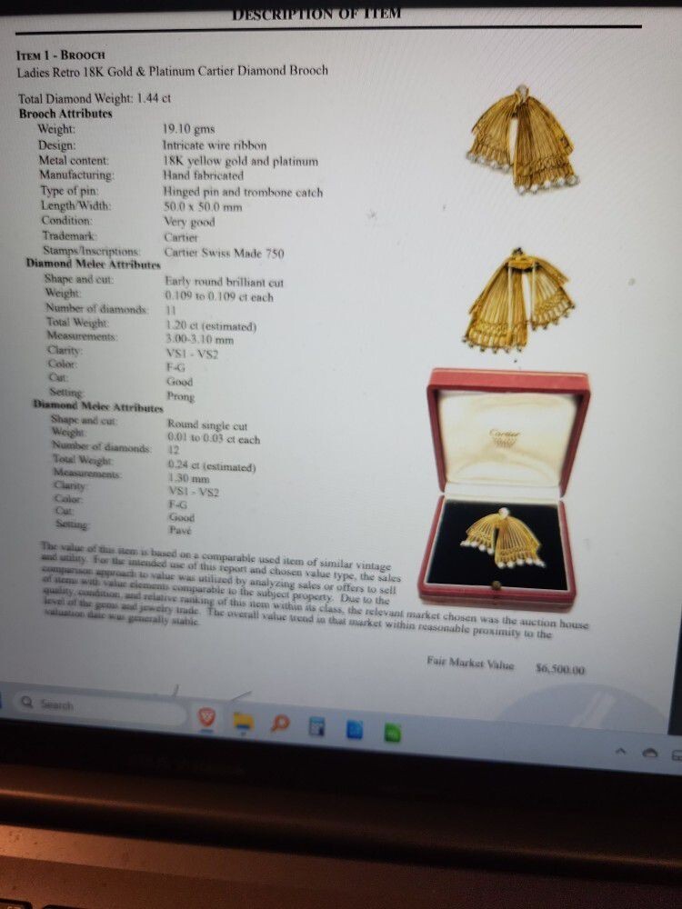 CARTIER VINTAGE 1950'S 18K GOLD & DIAMONDS PIN BROOCH… - Gem