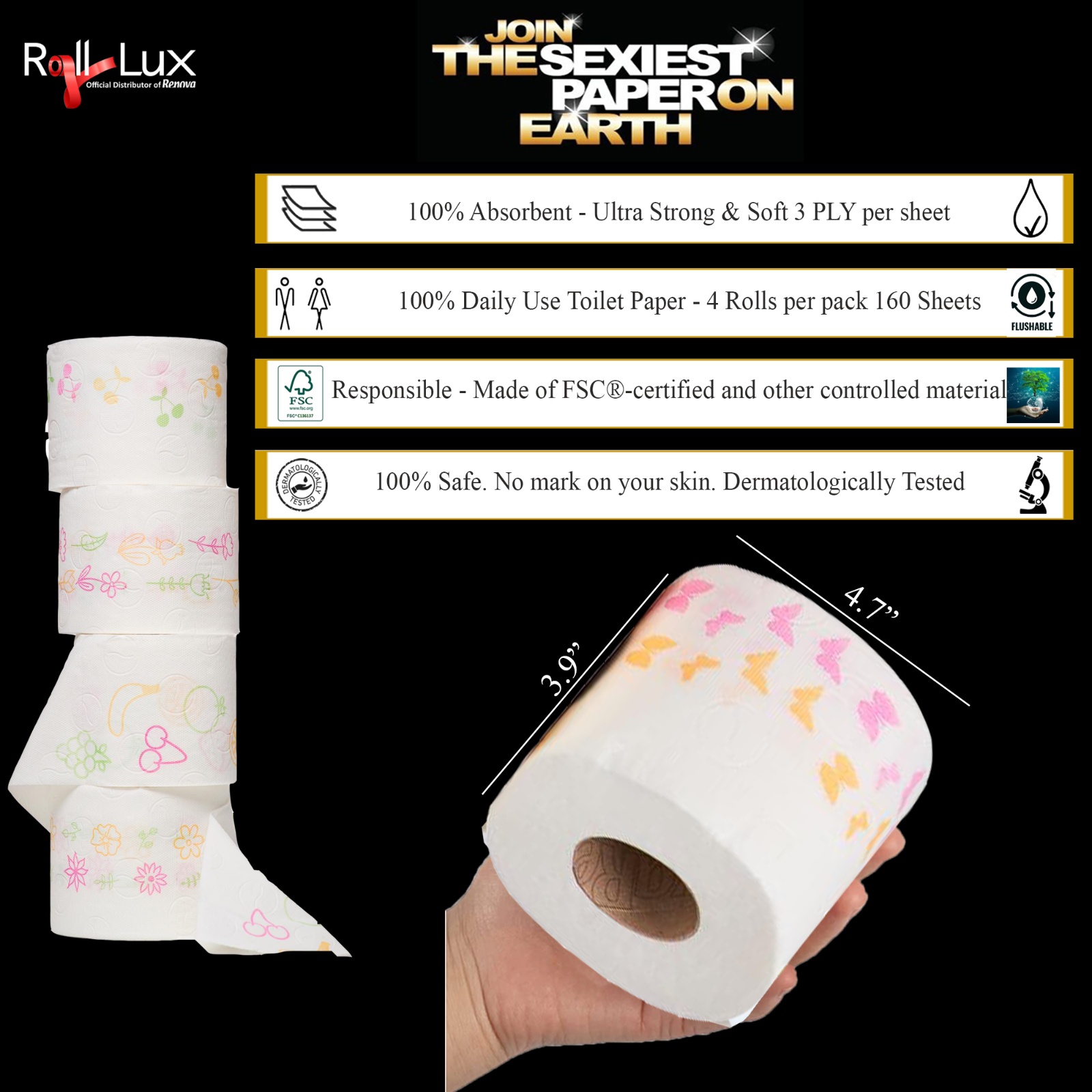 Renova Spring Edition Toilet Paper - 4 Rolls/Pack, 3-Ply, 160 Sheets ...