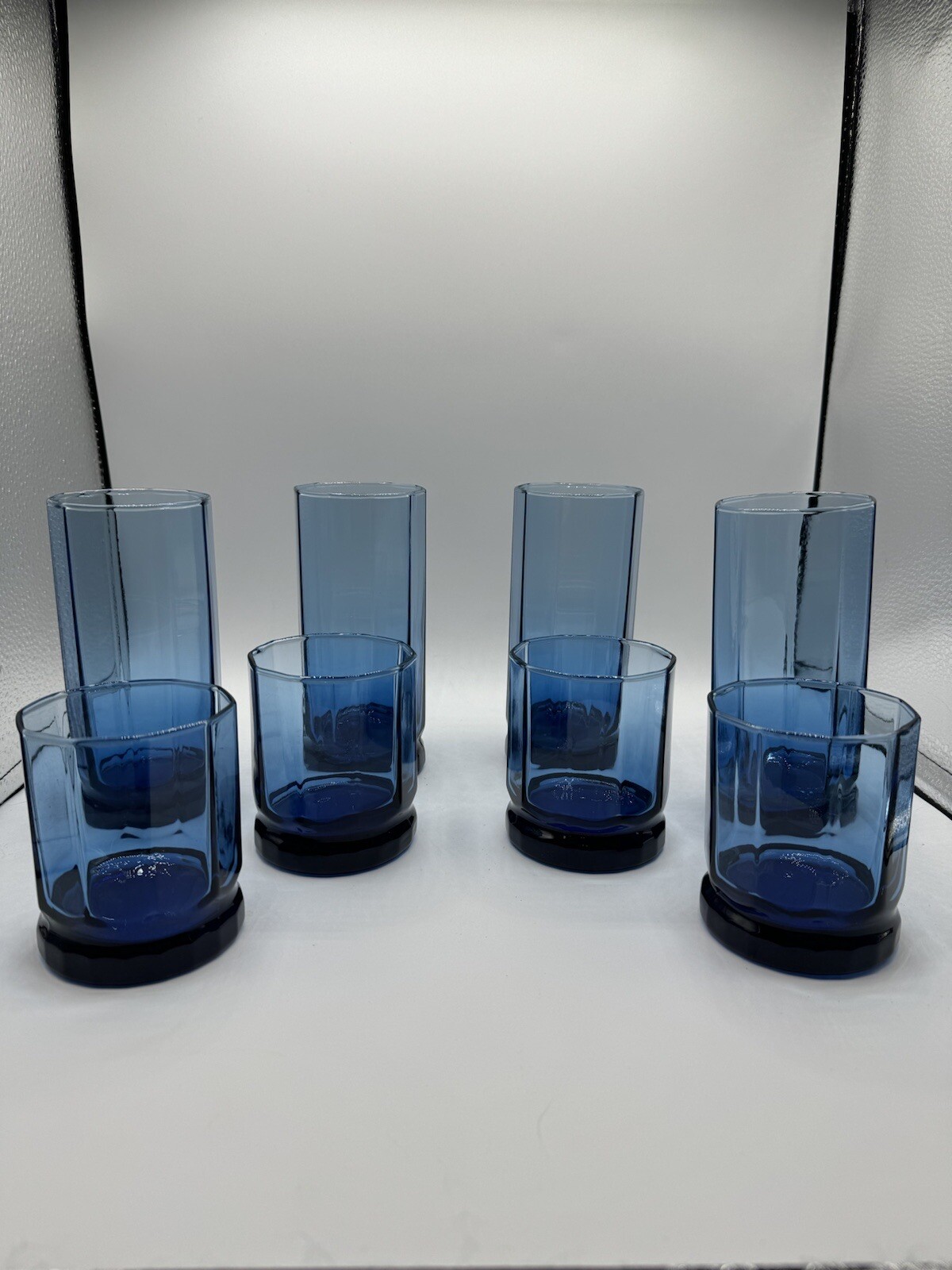 Set of 8 Anchor Hocking Cobalt Blue Essex Paneled Rock Tumbler Glasses ...
