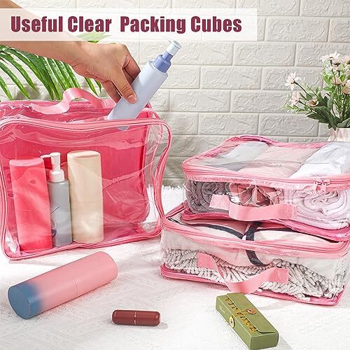 6 Pieces Large Clear Travel Packing Cube Clear Vinyl Zippered Storage ...