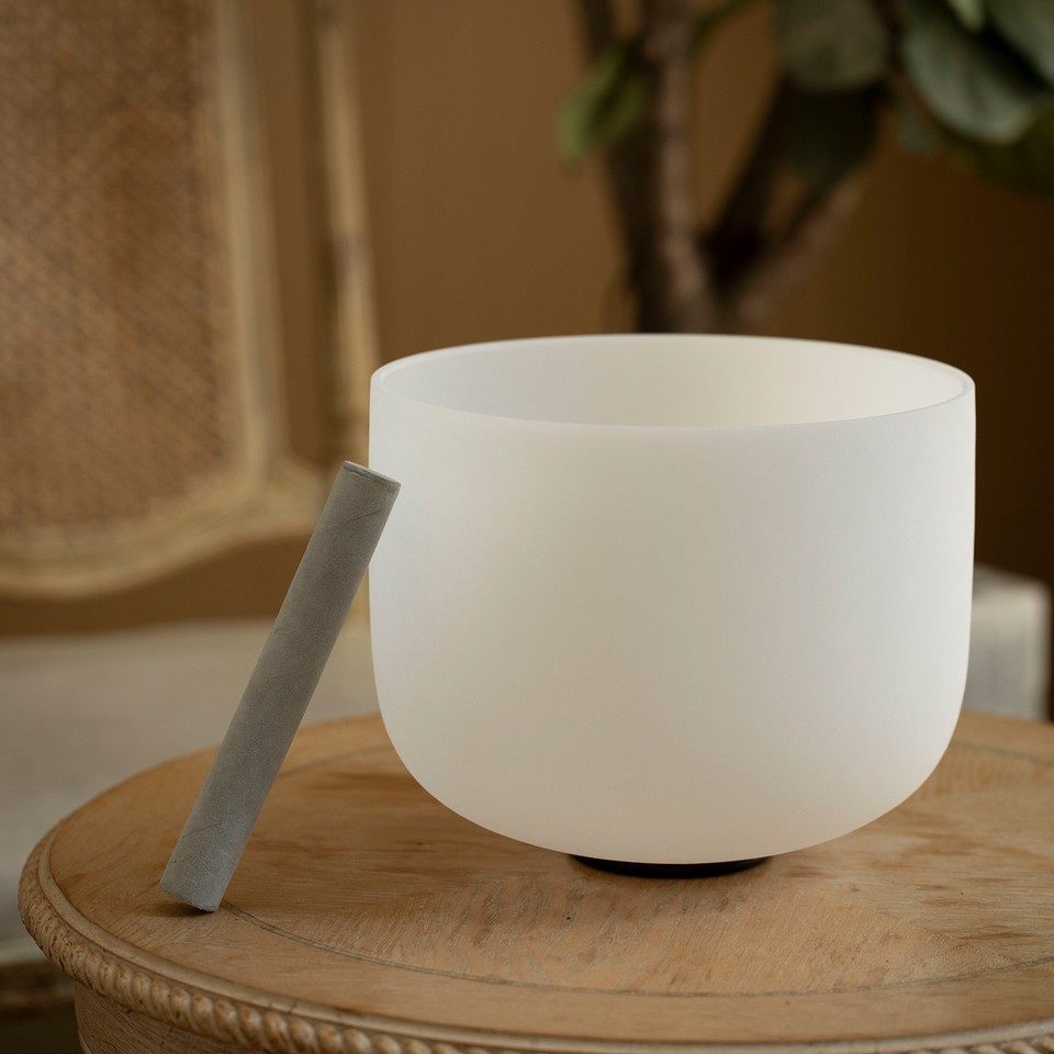 10 Inch White B Note Crown Chakra Quartz Crystal Singing Bowl for ...