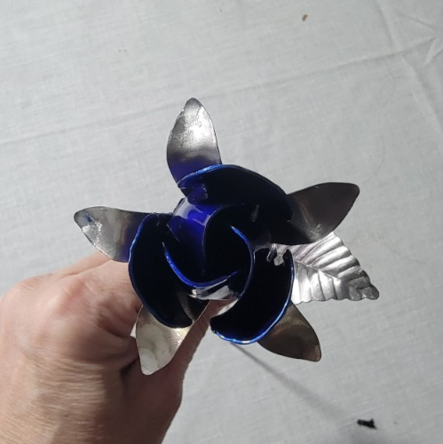 Unique Handmade Welded Metal Forever Rose Sculpture Blue Valentines Day ...