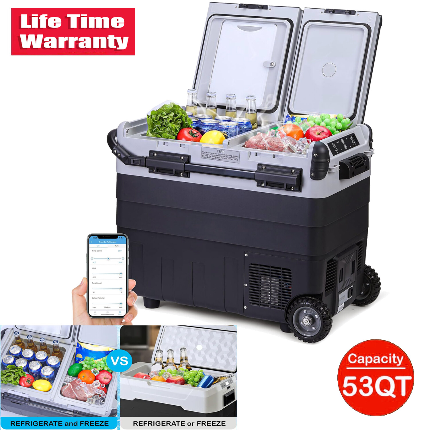 12V Car Refrigerator Portable Freezer 53QT 50L RV Fridge Compressor ...