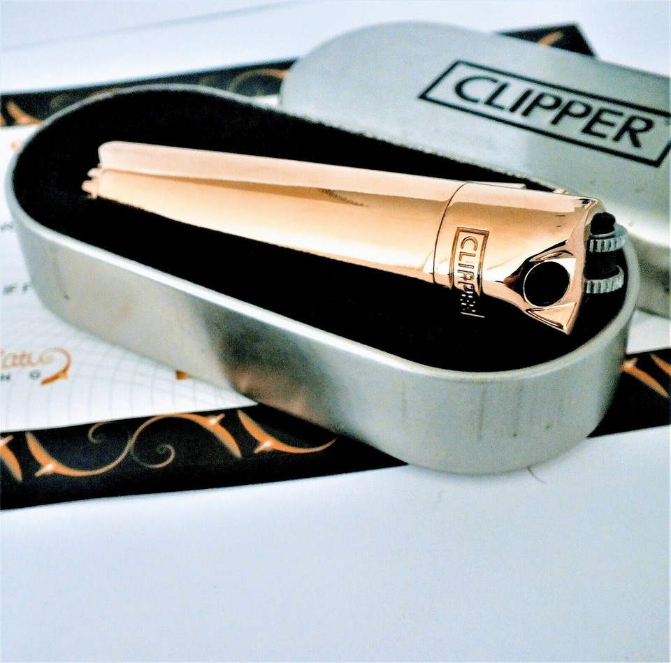 18Ct Rose Gold Plated Cigar Pipe Clipper Lighter Refillable Gas Gift ...