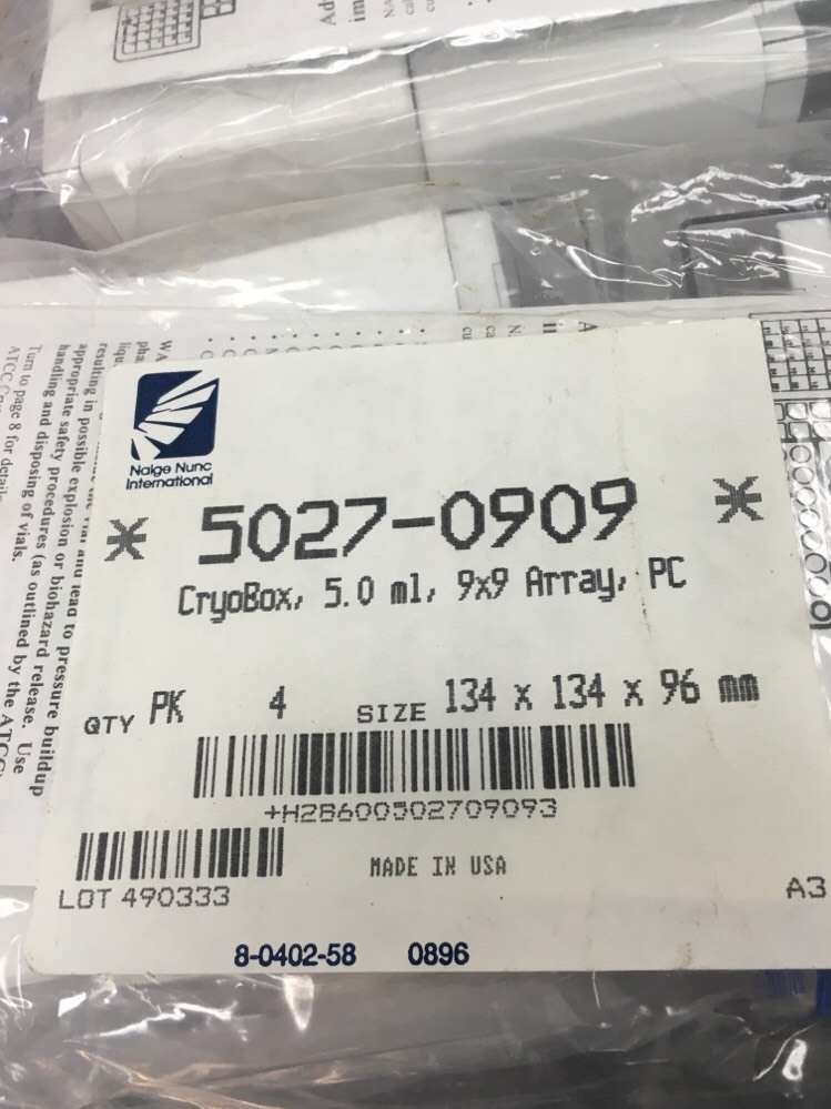 Pack of 4 -NALGENE #5027-0909 WHITE CRYOBOX 5.0 ml, 9x9 Array, PC ...
