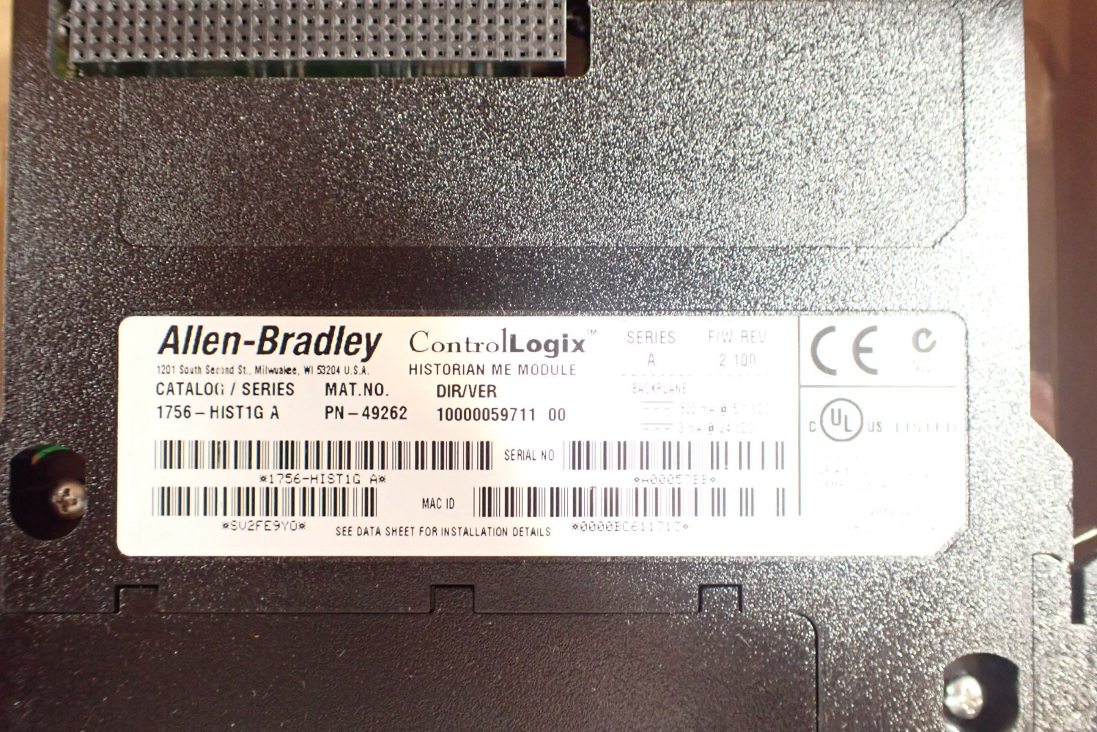Allen-Bradley 1756-HIST1G ControlLogix FactoryTalk Historian ME Module ...
