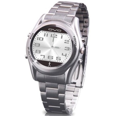 Walking Pedometer Watch by OVO in Stainless Steel. Digital Analogue ...