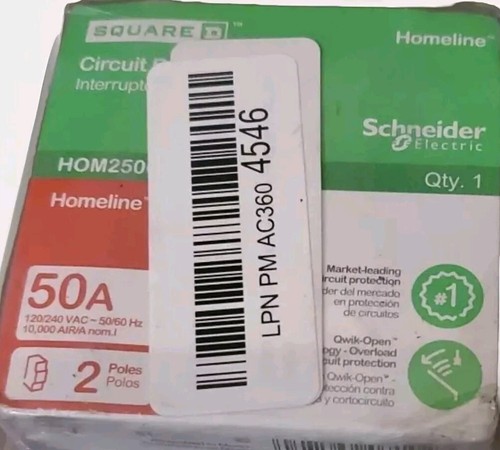 Square D Homeline HOM250 2 Pole 50 Amp 120 240V Plug In Type Circuit ...