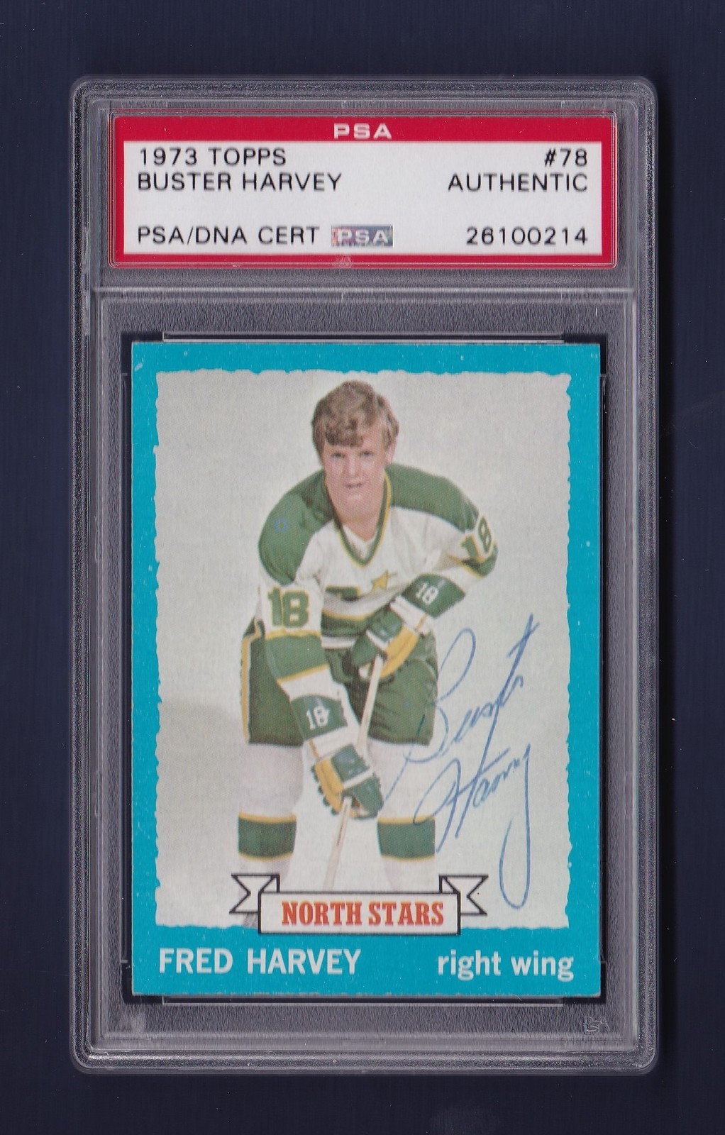 Buster Harvey signed Minnesota North Stars 1973 Topps card Psa ...