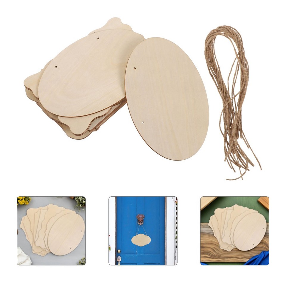 16pcs Unfinished Hanging Wood Sign with Ropes Blank Wood Plaque Plain ...