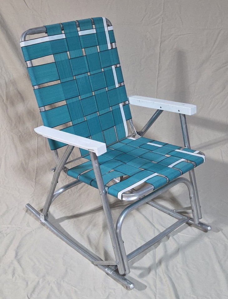 Vintage SUNBEAM Aluminum Webbed Folding Rocker Lawn Chair FREE SHIPPING ...