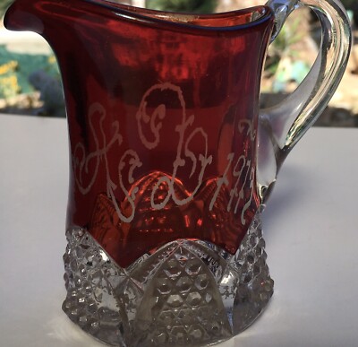 EAPG Duncan & Sons Ruby Flash Pitcher AD? 1913 Souvenir 3.5” | eBay