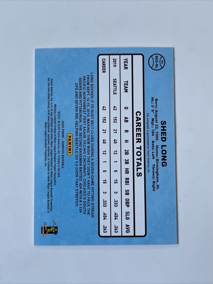 SHED LONG 2020 Donruss '86 Signatures Red AUTO /99 ~ Seattle MARINERS ...