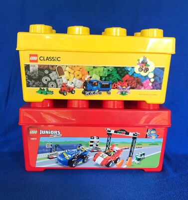 2 LEGO Storage Containers w/ Lids, 8 Stud Rectangle Red & Yellow ...
