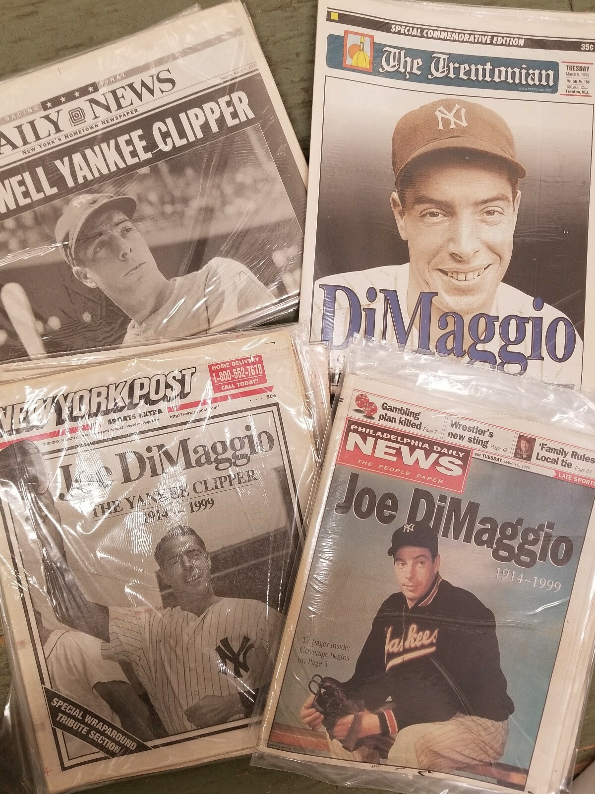 Joe DiMaggio Death Newspaper Lot 1999 New York Daily News Post ...