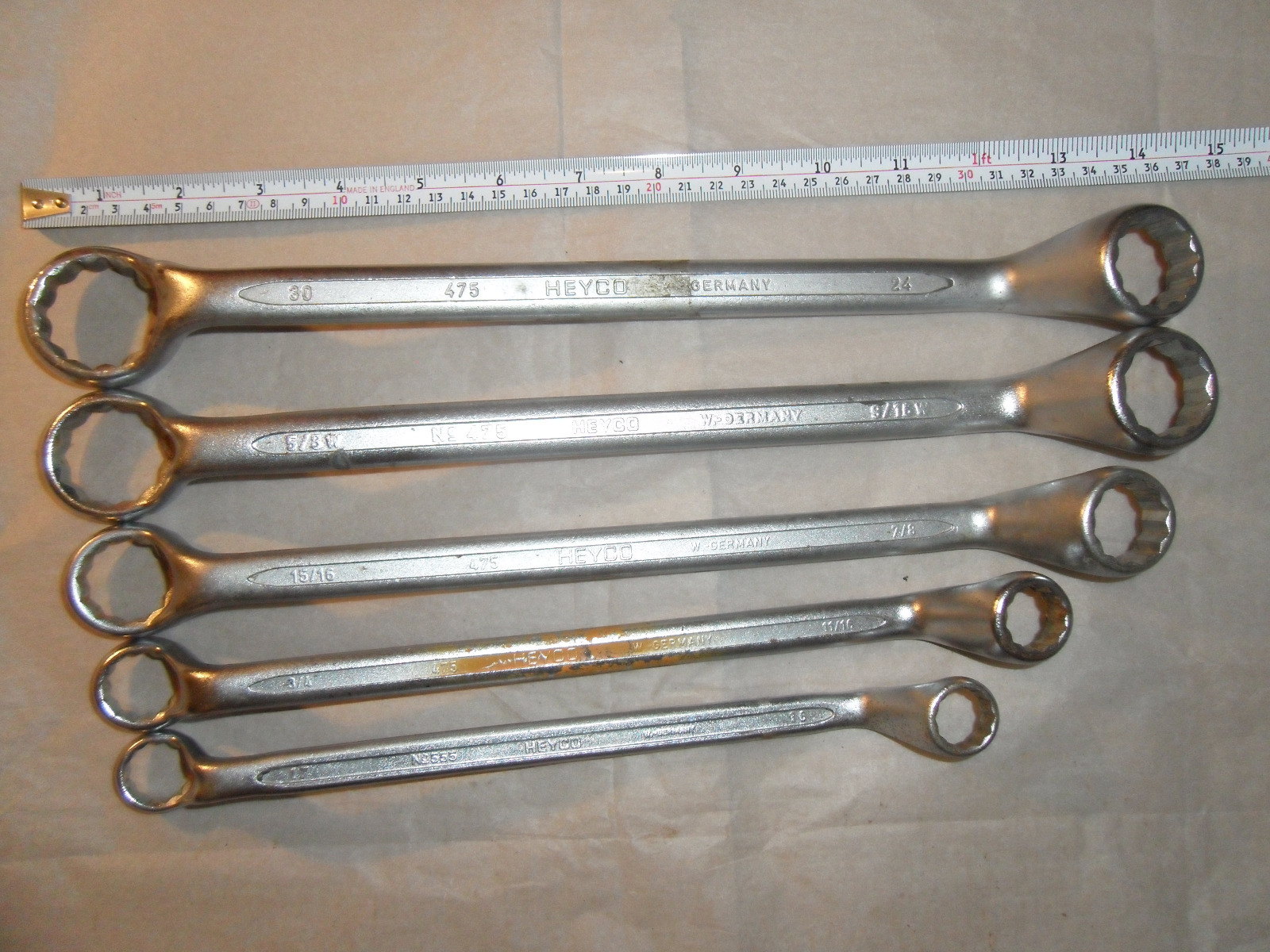 HEYCO No. 475 RING SPANNERS, 5 x SPANNERS CHROM VAN MADE IN GERMANY ...