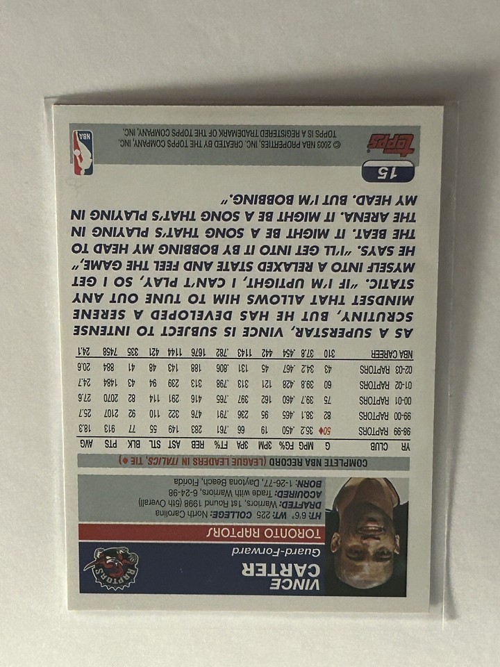 2003 Topps #15 Vince Carter Toronto Raptors Basketball card P337 | eBay