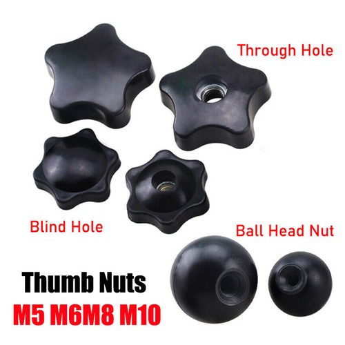 Black Five Star Plum Bakelite Thumb Nuts M5 M6 M8 M10 Hand Grip Twist ...
