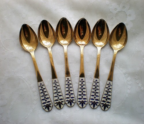 Vintage Russian Gilded Sterling Silver 916 Blue White Enamel Tea Spoon ...