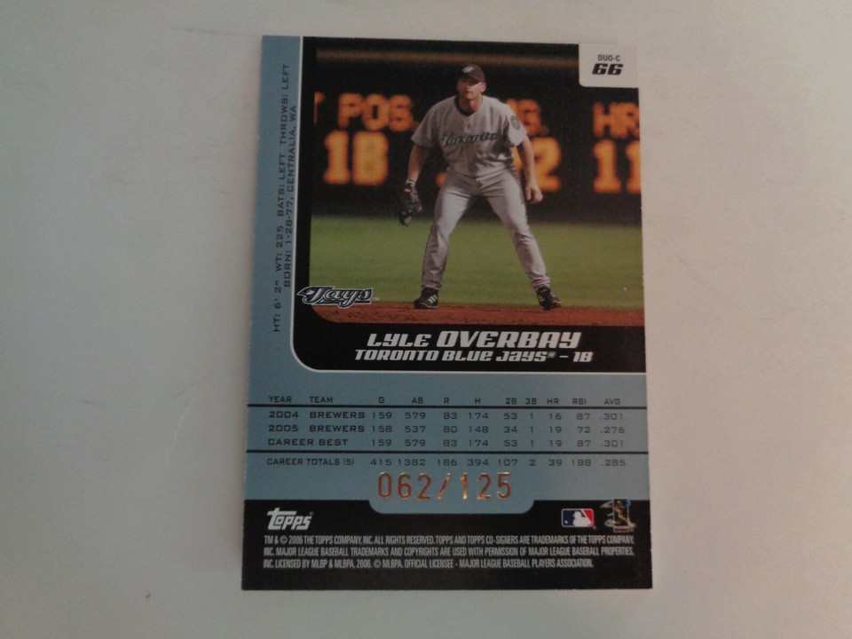 2006 Topps Co-Signers B.J. Ryan / Lyle Overbay Card # Duo-C 66 #62/125 ...