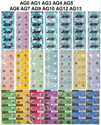 Alkaline Battery Cell Coin AG0 AG1 AG2 AG3 AG4 AG5 AG6 AG7 AG8 AG10 ...