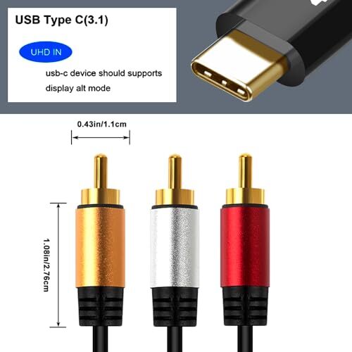 USB C to RCA Adapter 1080P Active Type C to RCA Converter, Male USB C ...