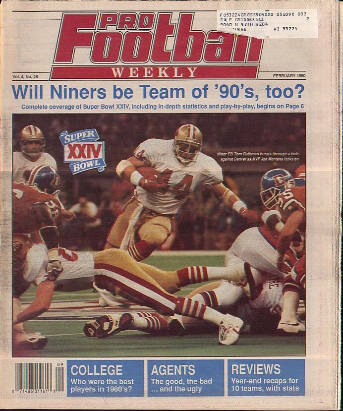 Pro Football Weekly February, 1990 Tom Rathman 49ers, Broncos, Super ...