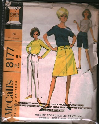 8177 Vintage McCalls SEWING Pattern Misses Blouse Skirt Pants 1960s 10 ...