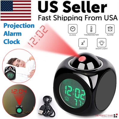 LED Projection Alarm Clock Digital LCD Display Voice Talking Weather ...