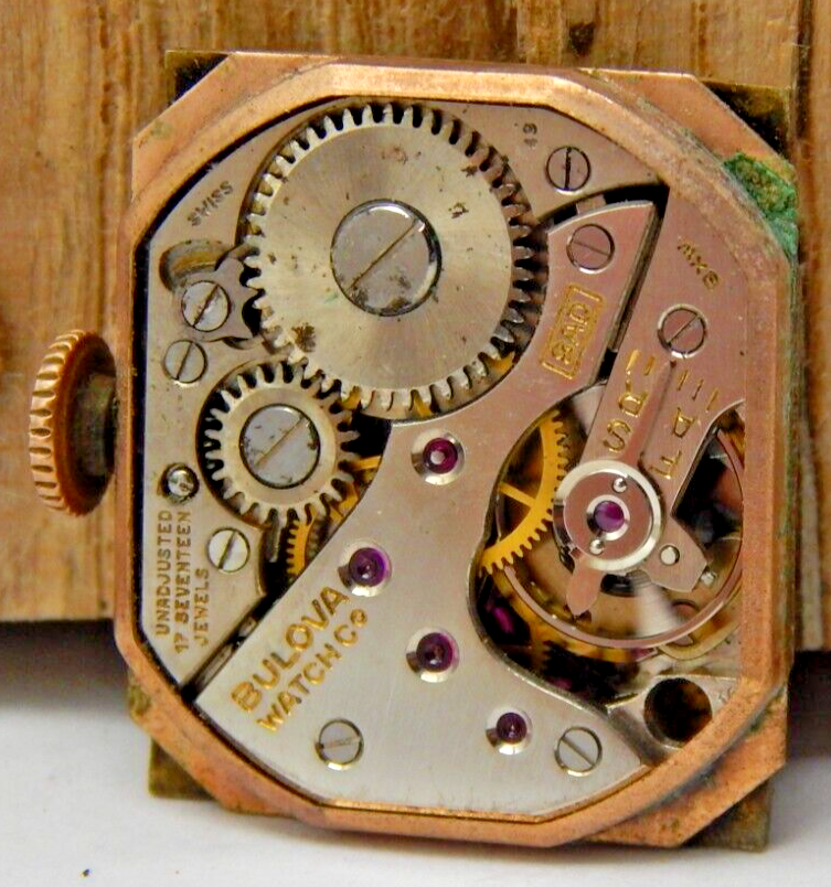 Vintage 1949 Bulova 8AD 17 jewel wrist watch movement with dial crown ...