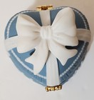 Blue Heart Porcelain Trinket Box White Bow Hold Tone Trim Snap Clasp | eBay