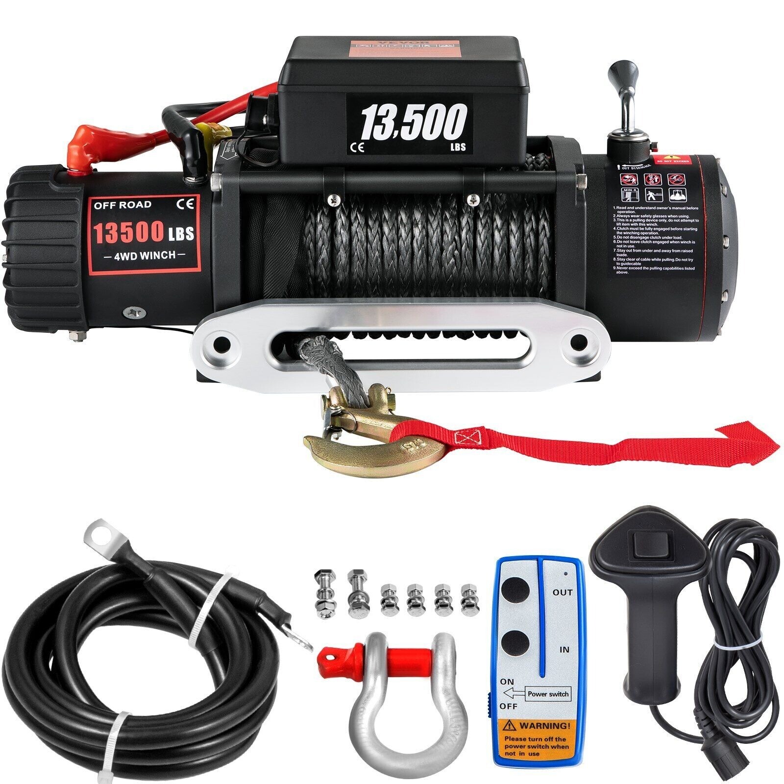 VEVOR 13500LBS Electric Winch 12V Synthetic Rope Cable Towing W ...