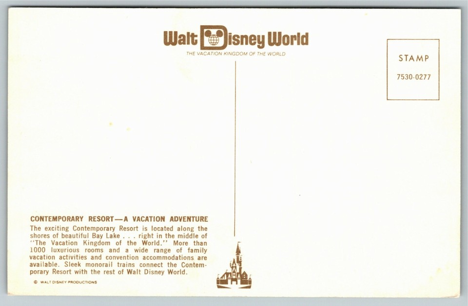 Vintage Disney World Postcard - "Contemporary Resort" | eBay