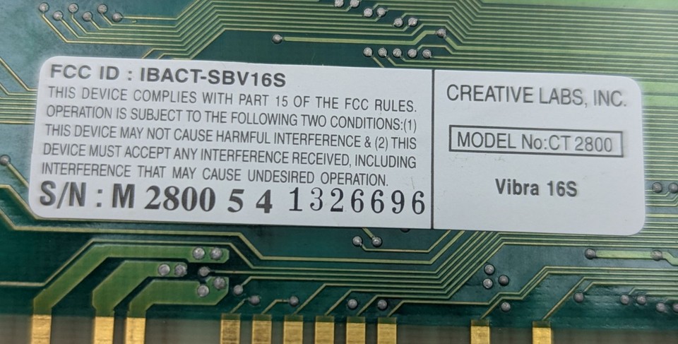 Creative Labs Sound Blaster Vibra 16S CT2800 16-bit ISA Sound Card ...