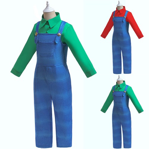 Kids Boy Girl Super Mario Bro Fancy Dress Shirts Jumpsuit Set Halloween ...