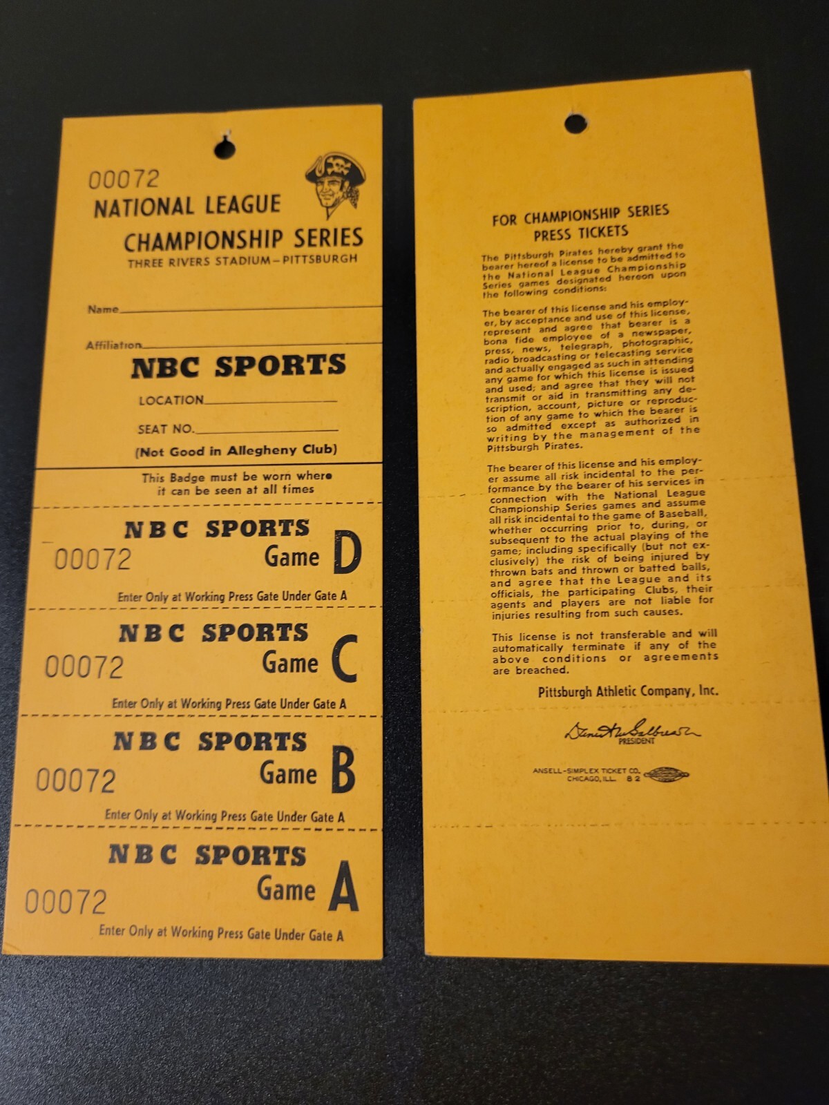 1974 NLCS MLB Baseball Press NBC sports Pittsburgh Pirates unused mint ...