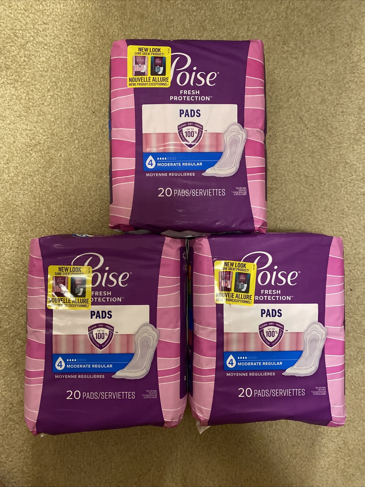 3* Poise Moderate Absorbency Pads, Regular Length, 20ct ea | eBay