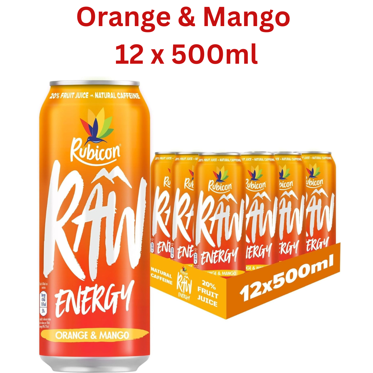 Natural Rubicon RAW Energy Drink 12 x 500ml Fitness Drinks Made With 20 ...