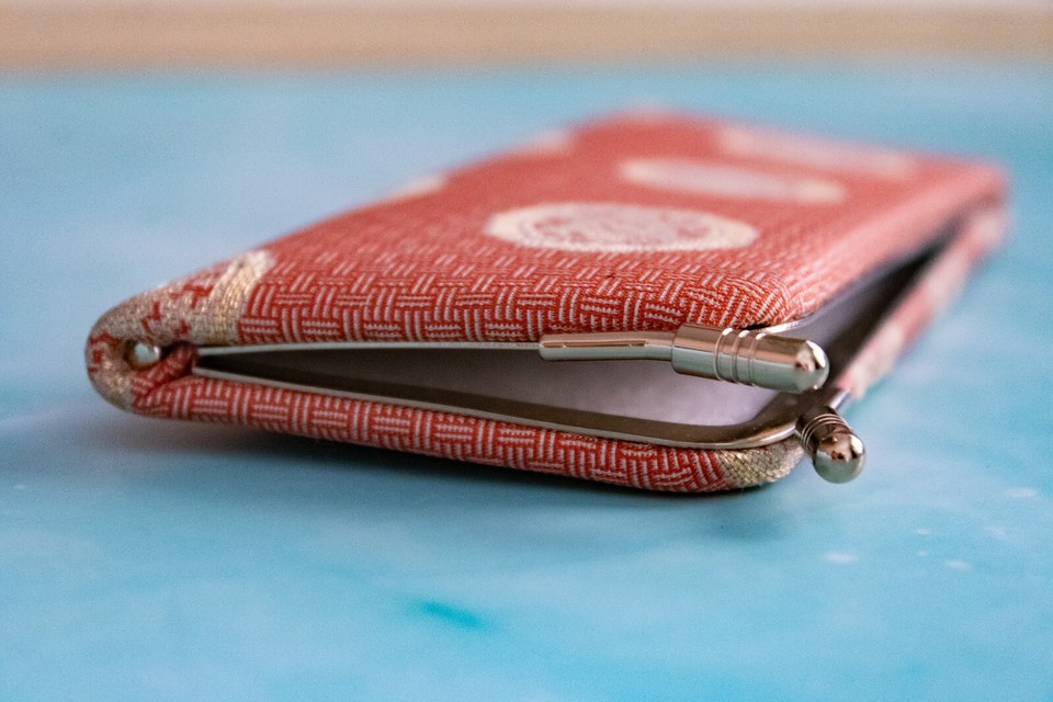 Silk Japanese Asian Oriental Wallet Kimono Pink-Orange Peach Gold ...