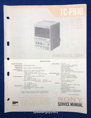 Original Sony TC-PB10 / Cassette Player Service Manual | eBay
