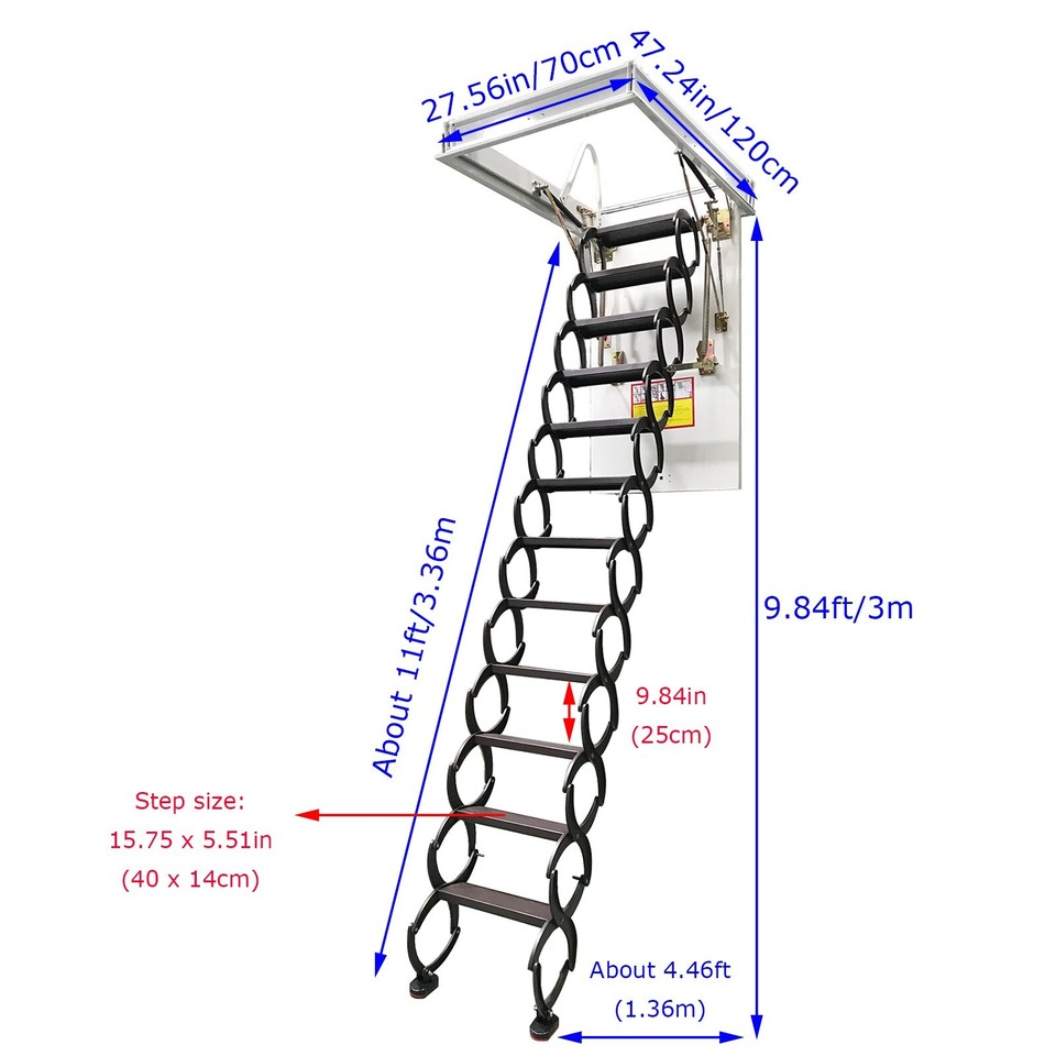 70*120cm Attic Loft Ceiling Retractable Folding Ladder Chocolate Max 3M ...