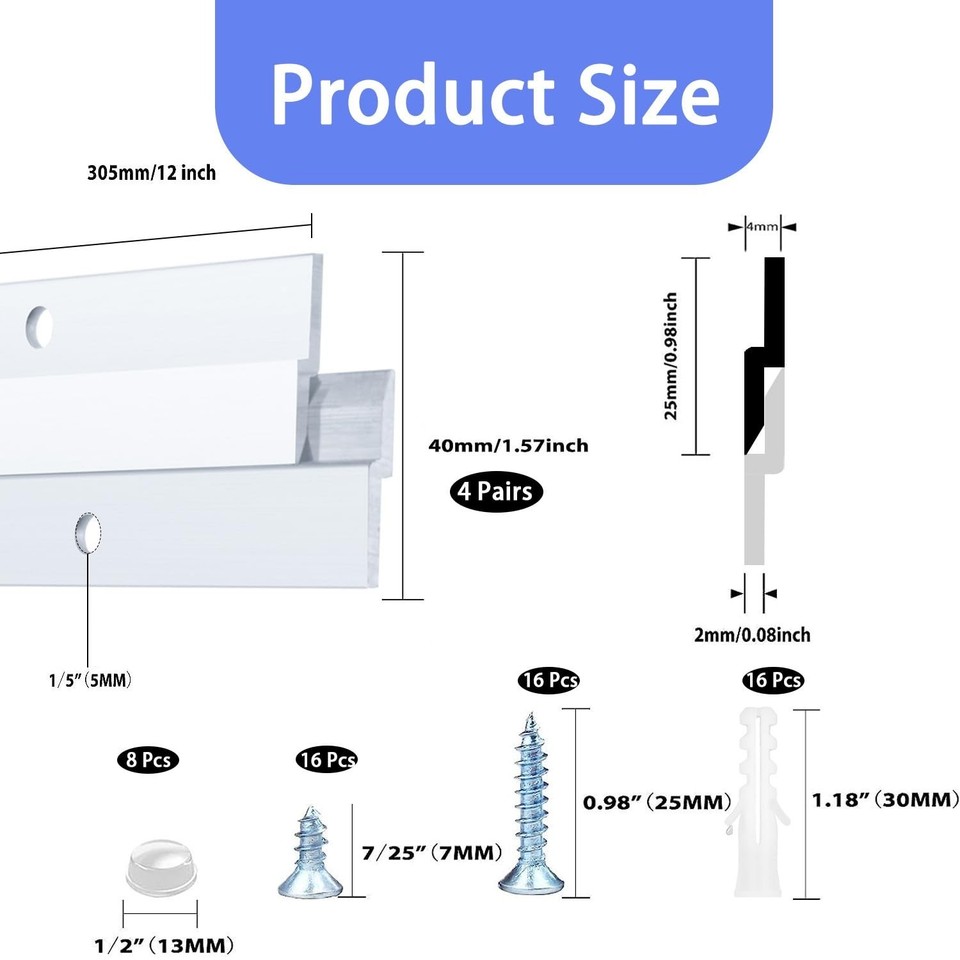 12'' French Cleat, French Cleat Hanger, Aluminum Z Clips for Hanging ...