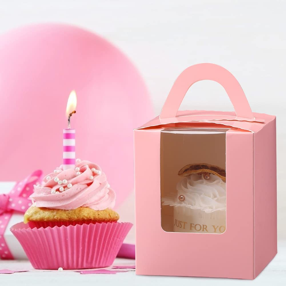 Vgoodall 30 PCS Pink Cupcake Boxes, Single Cupcake Carrier with Window ...
