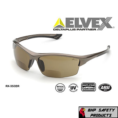 ELVEX SONOMA RX-350BR BIFOCAL SAFETY SUNGLASSES BROWN ANTI-FOG LENS (+1 ...