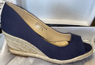 Boston Design Studios dark blue women wedge sandal 7M Brand New In Bag ...