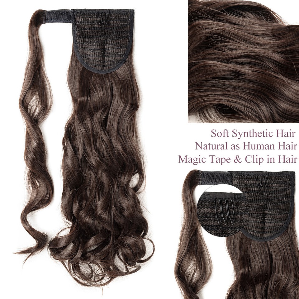 32in Super Long Clip In Hair Extensions Wrap Around Ponytail Straight ...