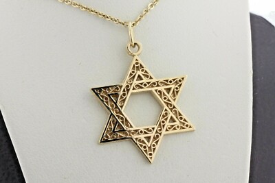14K Yellow Gold Filigree Textured Cut Design Jewish Star of David Charm ...