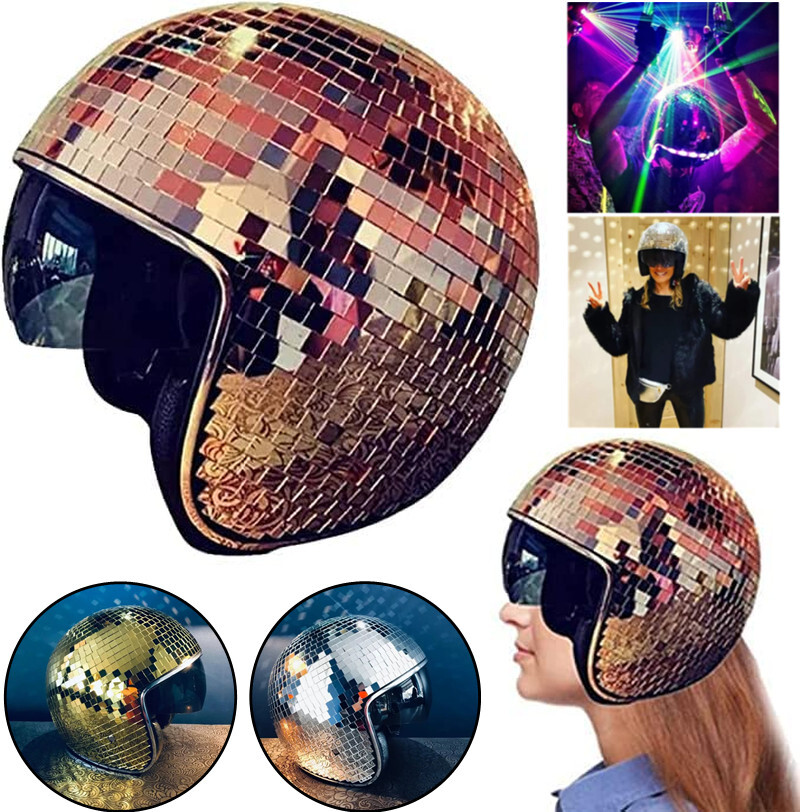 Disco Ball Helmet with Retractable Visor Glitter Mirror Glass Disco ...